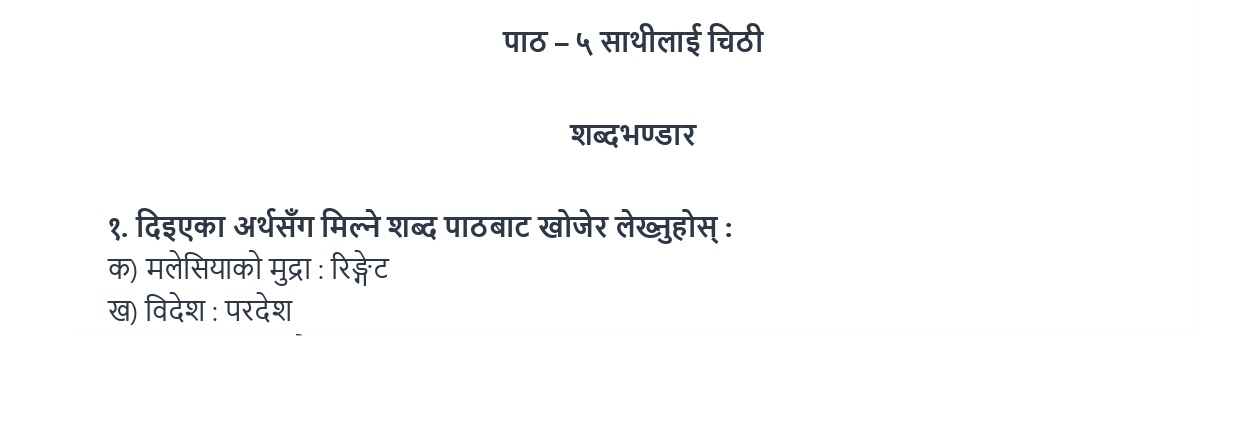 Sathilai Chithi : Class 11 Nepali Chapter 5 Excercise - NepaSkool